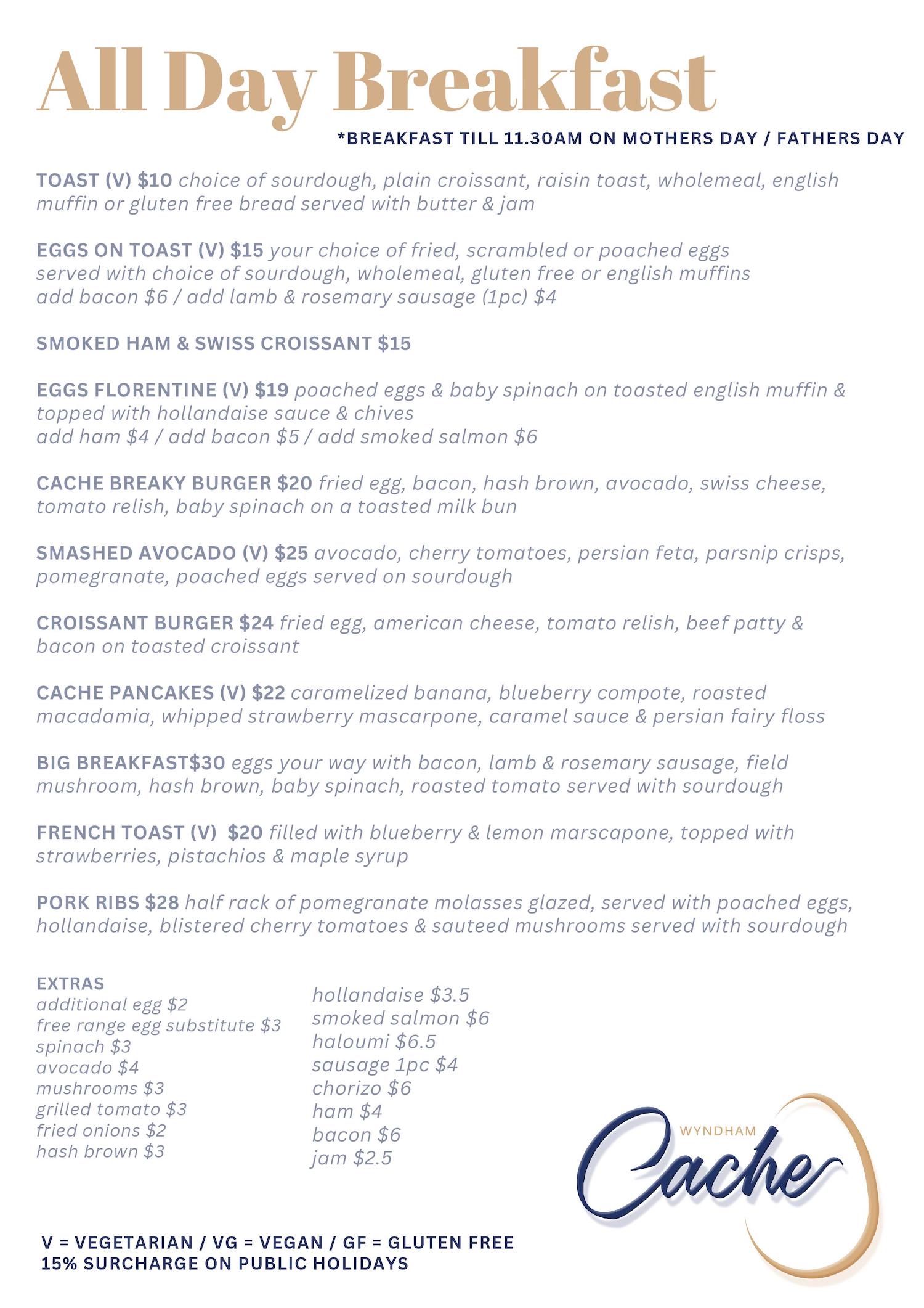 Menu - Wyndham Cache