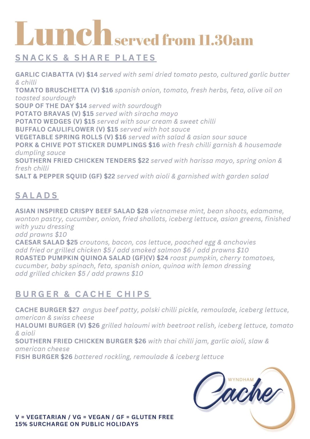 Menu - Wyndham Cache